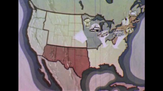 United States: 1950s: animated map of American states. Production in ...