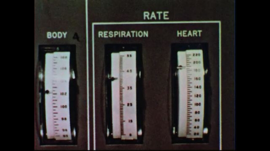 UNITED STATES 1950s: Medical machine display which has indicators for ...