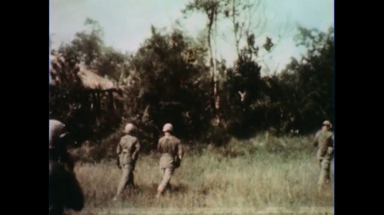 VIETNAM 1960s: Soldiers walk through field / Soldiers enter structure ...