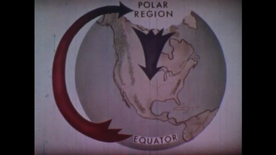 UNITED STATES: 1950s. Map of planet Earth showing the equator and polar ...