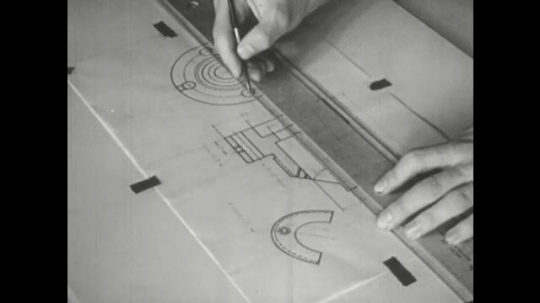 UNITED STATES: 1960s: pencil points to line marks on chart. Pen draws ...