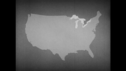1950s: UNITED STATES: animated map of American states. Appliances ...