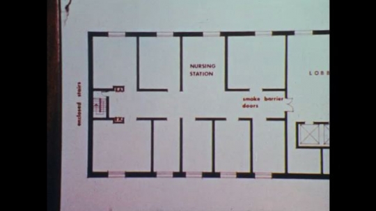 1970s: Floor plan of hospital. Floor plan reads – Archival Footage