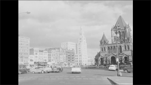 1950s: Pedestrians cross busy city streets in downtown Boston. Charles ...