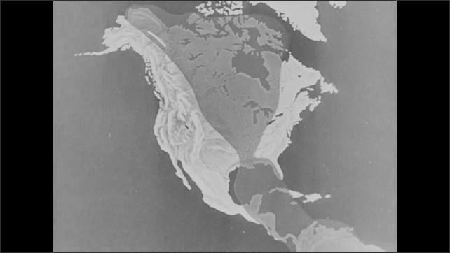 1940s: Man files papers. Map of North America with migration patterns ...