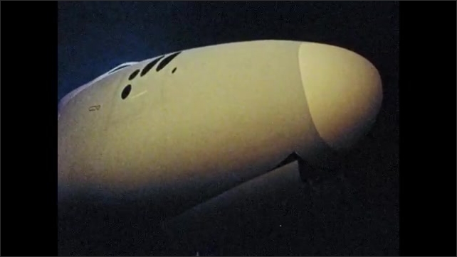1970s: UNITED STATES: model of space shuttle and nose. – Archival Footage