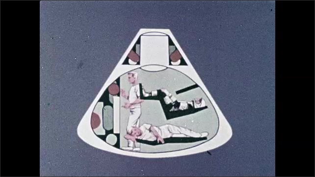 1960s: Various parts of spacecraft. Drawing of astronauts inside ...