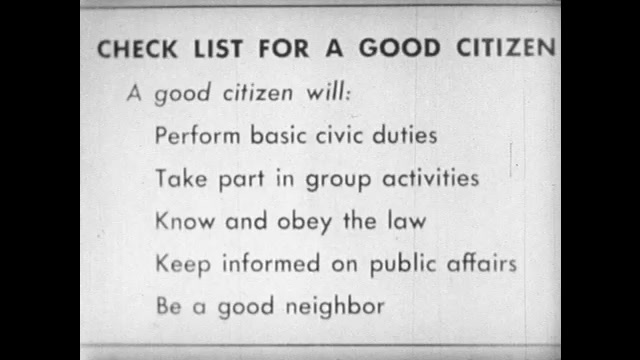 United States, 1940s: Check list for good citizens. Civic duties text ...