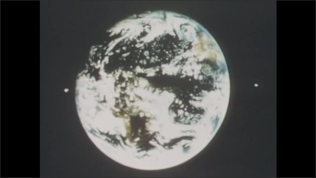 1960s: Model of satellite spins. Animated lines move to and from Earth ...