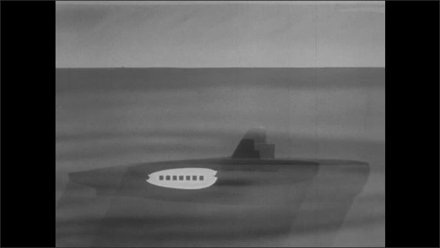 1950s: Animation of fully submerged submarine and it – Archival Footage
