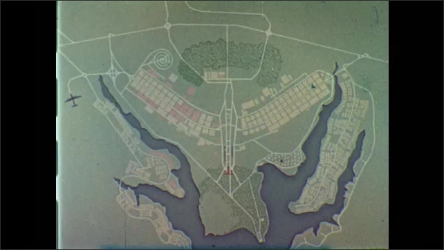 1950s: Map. Modern building. Sculpture. – Archival Footage