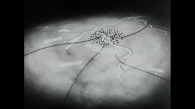 Russia 1940s:Map of Moscow defense. Flags fly over Moscow. – Archival ...