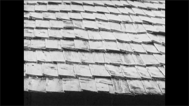 1950s: Farm. Mountains. Boy and girl walk. Shingles. Girl comes out of ...