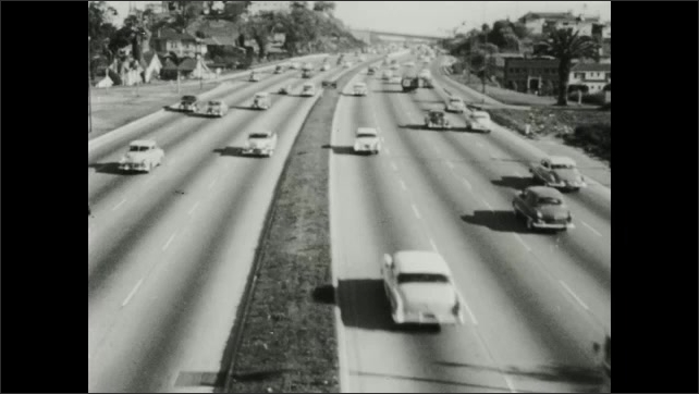 1950s: Modern divided multi-lane highway with overpasses. Four-lane ...