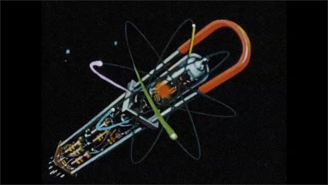 1950s: View of cathode ray, animation of atom superimposed over image ...
