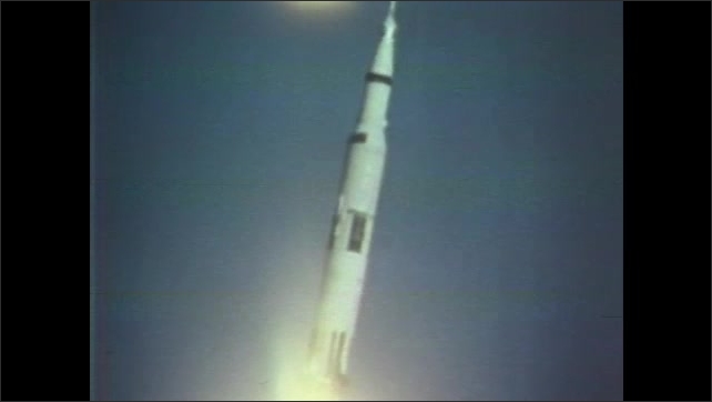 1960s: Saturn V rocket launches. – Archival Footage