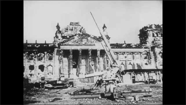 1950s: People crying. Destroyed buildings. Destroyed trolley. People ...