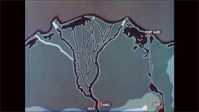 1950s: EGYPT: map shows Giza, Cairo, Port Sajd, and Suez. Channels of ...