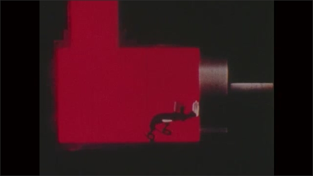 1950s: UNITED STATES: cartoon man inside pipe. Man lifts up planet ...