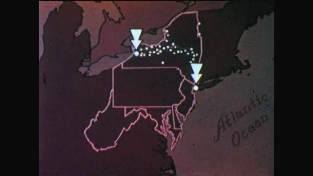 1950s: Map of Mid Atlantic states, New York state, with cities and ...