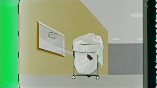 1960s: Masked nurse changes sheets on hospital bed. Animated laundry ...
