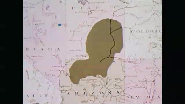 1960s: Map of Nevada, Utah, Colorado and Arizona. Colored in area of ...