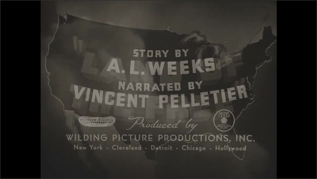 1930s: Clouds. Outline map of the United States. Title cards. Airplane ...