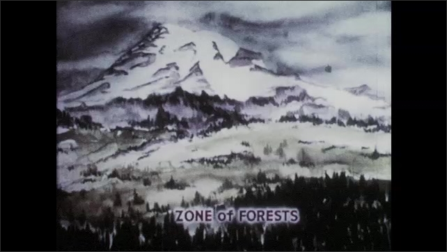 1950s: Trees in front of mountain. Illustration is labelled “ZONE of ...