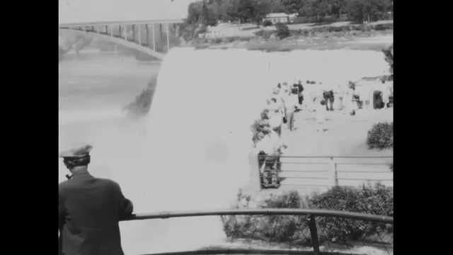 1940s: Waterfall. Bridge. People stand on observation decks. – Archival ...