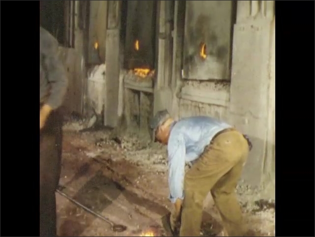 1950s: UNITED STATES: workers pour test sample of molten metal for lab ...
