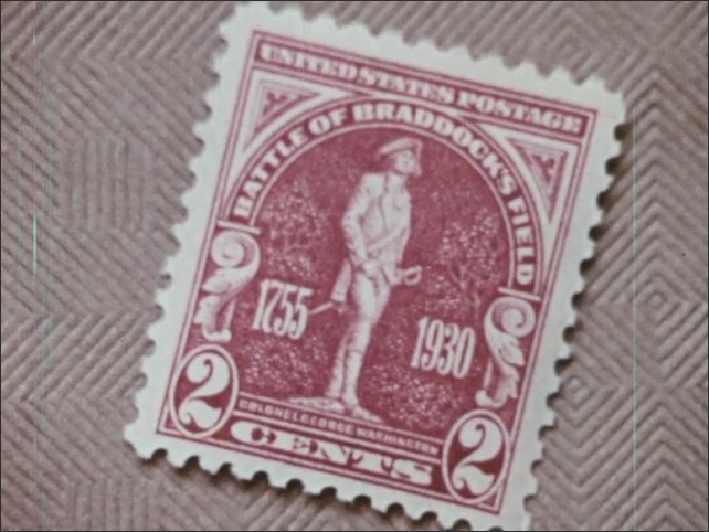 1960s: Mansion and lawn. People walking. Postage stamps. People in ...