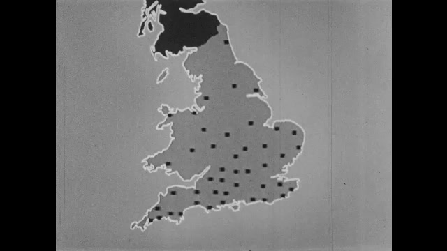 1950s: Map of England showing boroughs. Man speaks. – Archival Footage
