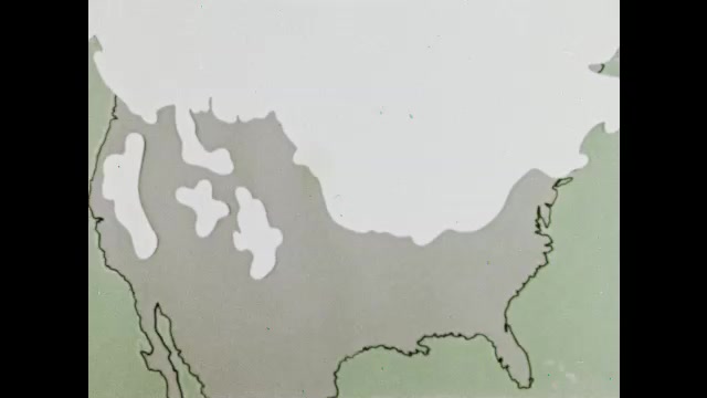 1950s: Animated map of United States, ice moves across map. Pan across ...