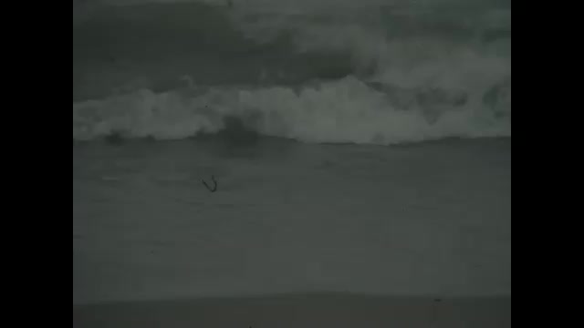 1970s: Beach. Waves crash. Woman walks. – Archival Footage
