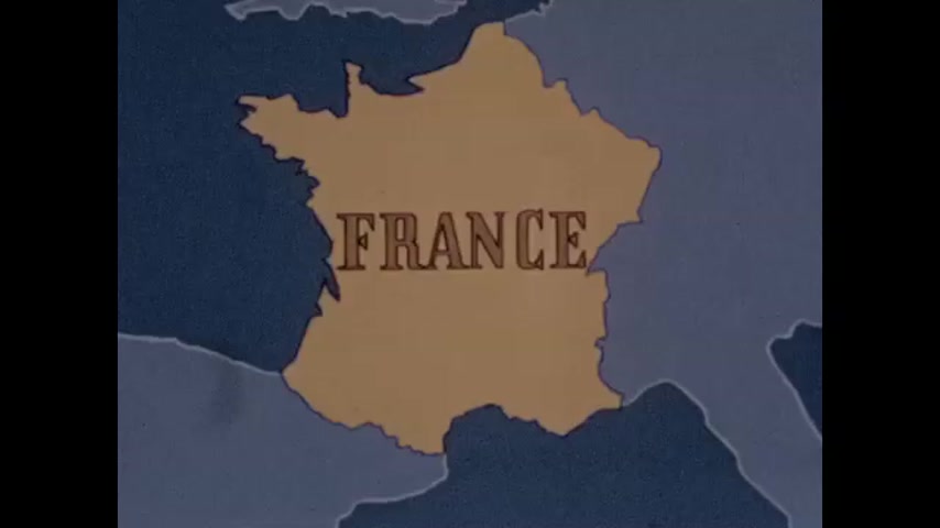 1950s: map of France within Europe, bodies of water bordering France ...