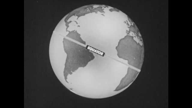 1950s: Globe of Earth turns with three lines: North Tropic, Equator ...