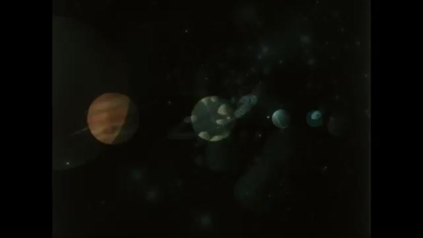 1980s: Illustration of solar system planetary diagram. Stars ...