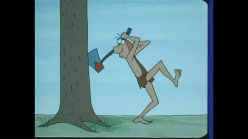 1980s: Caveman hits tree with axe. Diagram of force exerted by triangle ...