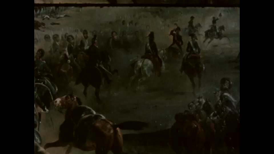1960s: Painting of a Napoleonic Wars battle: Column of cavalry breaks ...