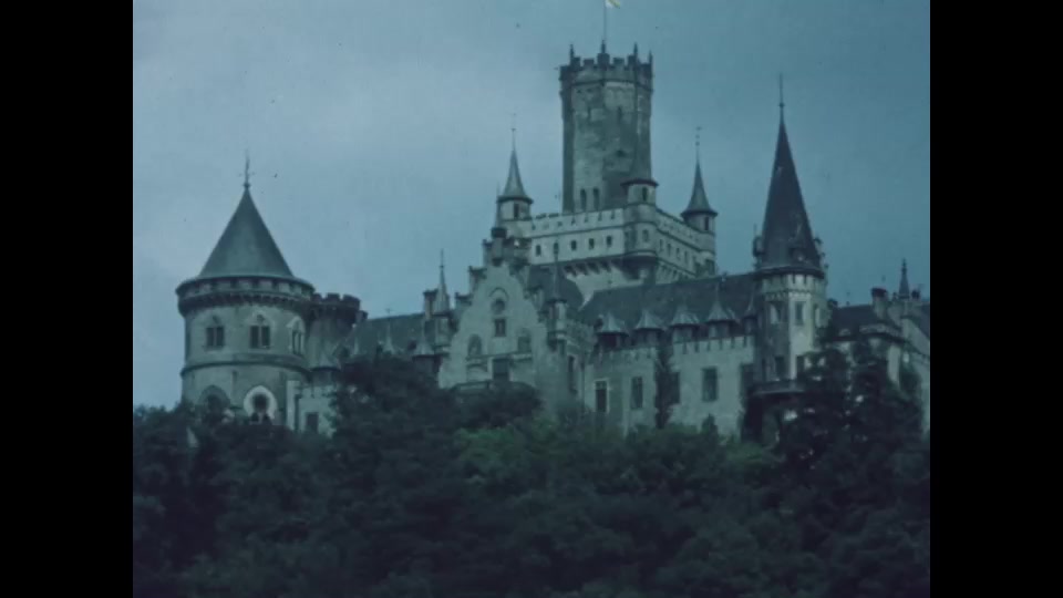 1960s: Outside view of Marienburg Castle in Germany. A Gothic revival ...