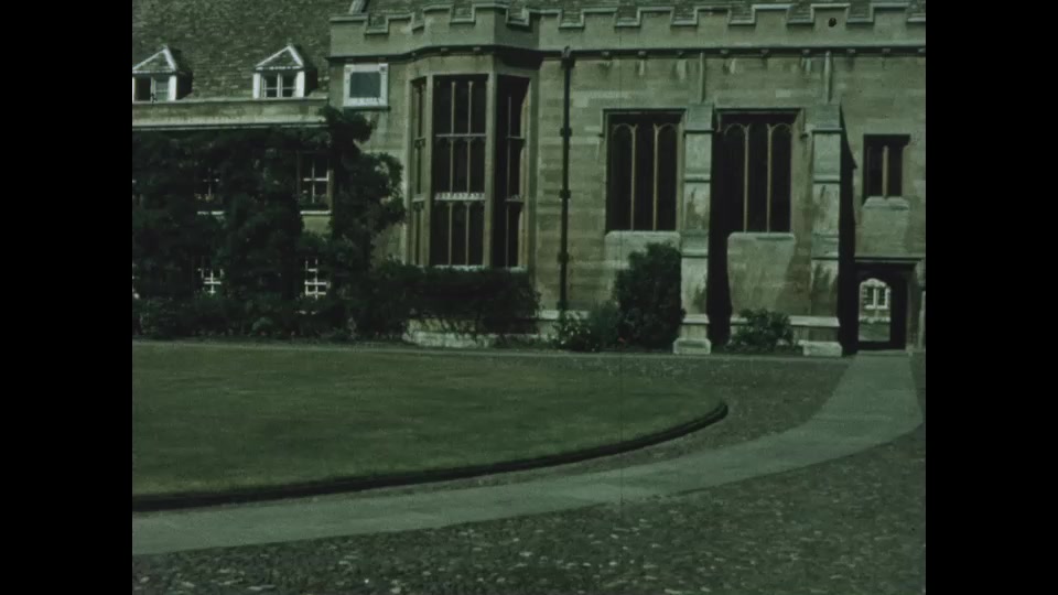 1960s: Stone university building covered in ivy, man starts walking ...