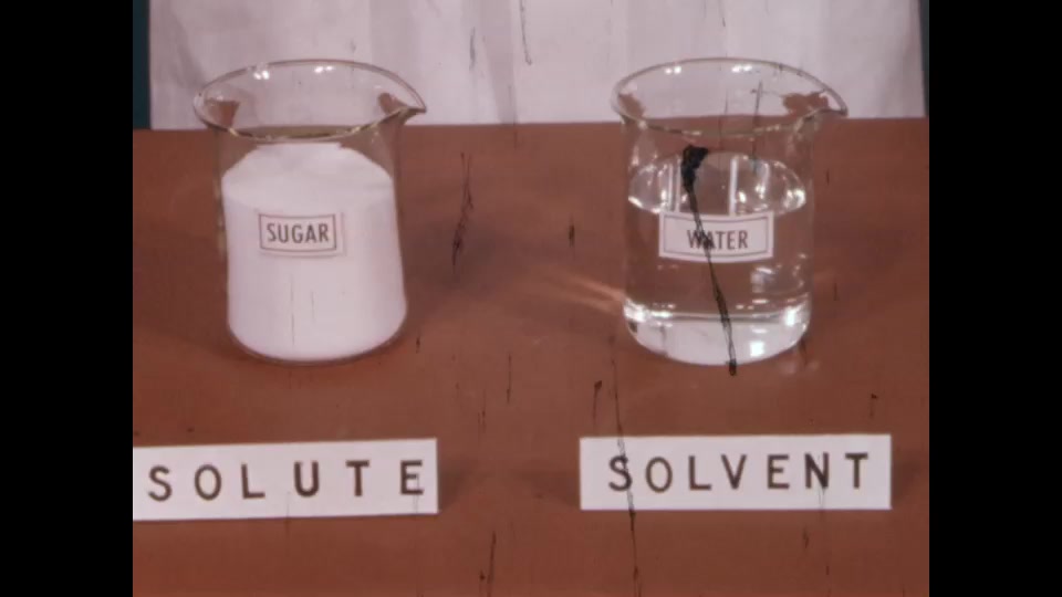 1960s: One beaker labeled “sugar” and another labeled “water”. A place ...