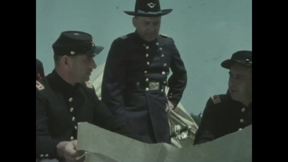1960s: Civil war reenactment soldiers on field. Three Union soldiers ...