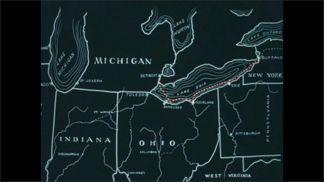 1840s: map of routes through the great lakes in northeast, horses ...