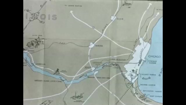 1950s: Map of Chicago area with pencil pointing to the river route ...