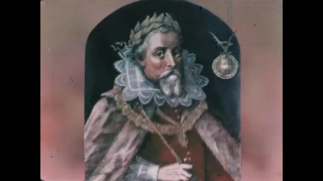 1960s: Portrait of King James I. Ornate decoration on gate at palace of ...