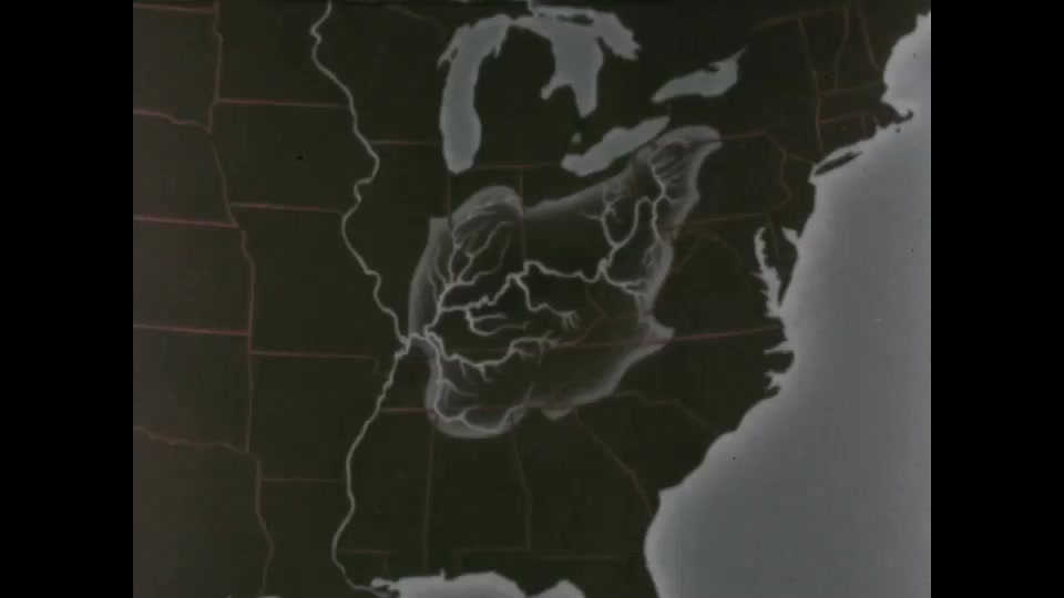 1960s: Map of Ohio River watershed and tributaries, with states ...