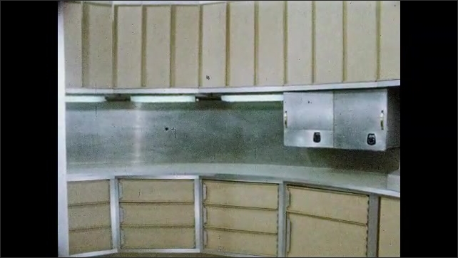 1970s: Interior living compartment of space station cabin. Sofa and ...