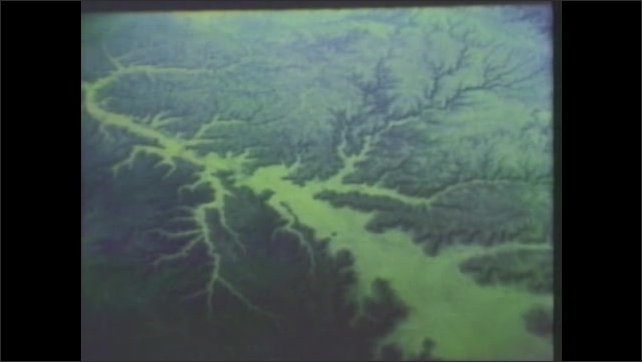 1980s: Aerial photograph of river and tributaries. – Archival Footage