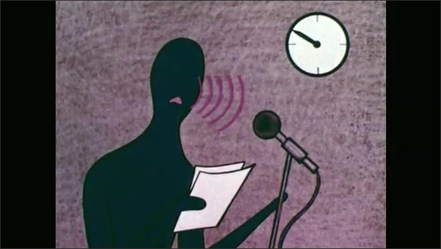 1970s: Drawing of radio, animation of hand turns radio on, sound waves ...